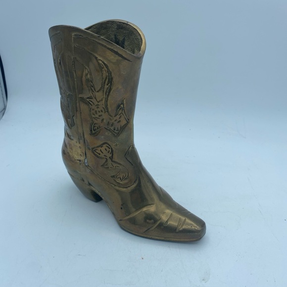 Accents | Vtg Brass Cowboy Western Boot Statue Decor Vase 65 Made In ...